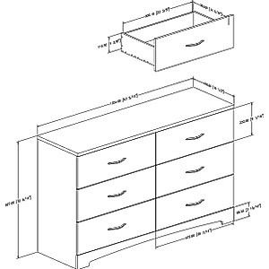 South Shore Step One 6-Drawer Double Dresser,Pure Black with Matte Nickel Handles, 19"D x 51.25"W x 31.25"H