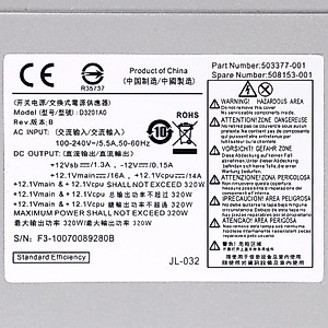 YEECHUN 320W D10-320P2A New Replacement Power Supply for HP MT 6000 6200 6300 8000 8200 Z200 CFH-0320EWWA DPS-320NB Compatible with Part Numbers 503377-001 611484-001 613764-001 613765-001 Series