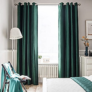 Melodieux 100% Blackout Velvet Curtains for Bedroom Living Room - Super Soft - Thermal Insulated Drapes with Black Liner, 52 by 84 Inch, Green (2 Panels)