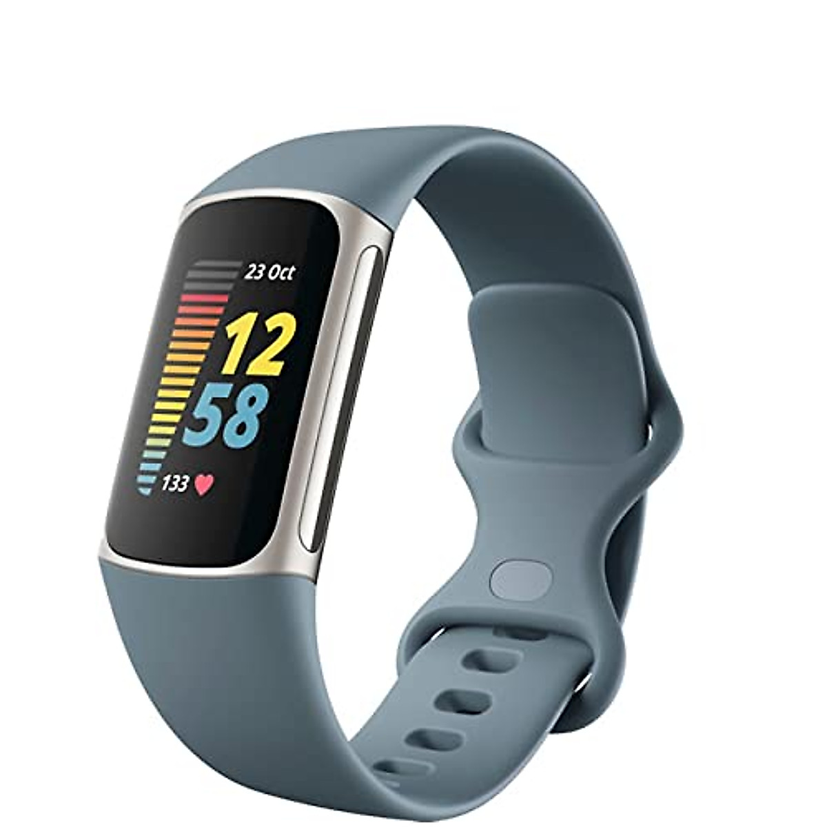 Fitbit Charge 5 Advanced Fitness, Health Tracker with Built-in GPS, Stress Management Tools, Sleep Tracking, 24/7 Heart Rate & More, Platinum, Mineral Blue, One Size S & L Band, Steel Blue (Renewed)