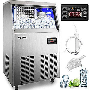 VEVOR Commercial Ice Maker Machine, 120-130LBS/24H with 33LBS Bin, Stainless Steel Automatic Operation Commercial Ice Maker & Perfectware - PW Icebags-DS-100ct 10lb Ice Bags with Drawstring-100ct