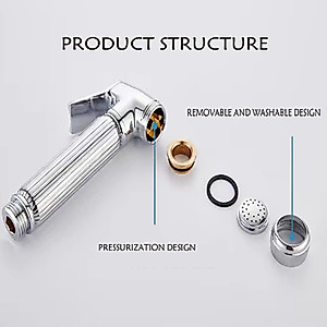 HOYOJU Solid Brass Handheld Bidet Sprayer Toilet-Adjustable Water Pressure Control with Bidet Hose for Feminine Wash Bidet Faucets Sprayer for Kitchen and Toilet Cleaning