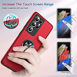 Anqrp Shockproof for Galaxy S21 Ultra Case 5G, [Heat Dissipation] [No Fall-Off Kickstand] 360°Metal Ring Military Grade Protection Phone Case with Samsung Galaxy S21 Ultra 6.8 Inch, Red