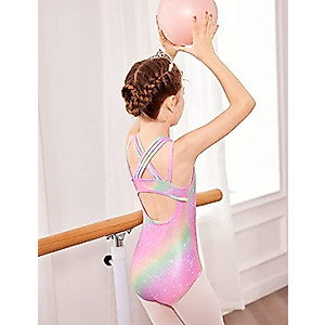 Arshiner Girls Sleeveless Gymnastics Ballet Dance Leotard Cross Strap Leotards Cute Pink Rainbow 10 3-4T1 Years