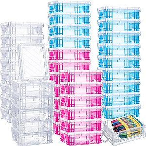 Suzile 40 Pcs Plastic Crayon Boxes Stackable Transparent Crayon Organizer with Lid Crayon Storage Containers Bulk for Office School Classroom Supplies Pen Pencil Art Crafts (Clear, Red, Blue)
