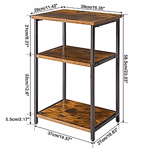 IBUYKE Coat Rack Stand Freestanding, 3-Tier Side Table, Coat Tree with 3 Adjustable Sizes and 8 Hooks, Industrial Small End Table with Storage Shelf, for Bedroom, Hallway RF-1194&TMJ402H