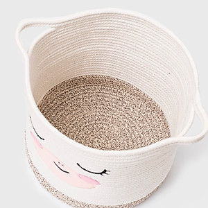 NADEnVIE Baby Girl Nursery Storage Basket Cute Unicorn Cotton Toy Storage Bin, Pig Baby Hamper For Nursery Girl, Pink Basket For Baby Woven Storage Basket