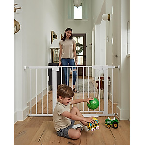 Cumbor 29.7-46" Baby Gate for Stairs, Mom's Choice Awards Winner-Auto Close Dog Gate for the House, Easy Install Pressure Mounted Pet Gates for Doorways, Easy Walk Thru Wide Safety Gate for Dog, White