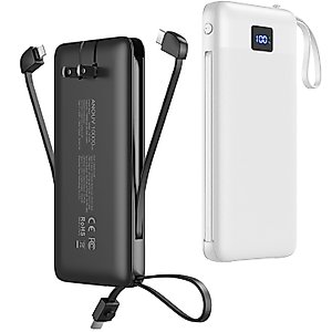 ANOUV 2-Pack Portable Charger with Built-in Cables&AC Wall Plug,10000mAh Power Bank,PD 22.5W USB-C Fast Charging External Battery Pack with LED Display for iPhone 16/15/14 iPad Samsung S22 S21 Galaxy