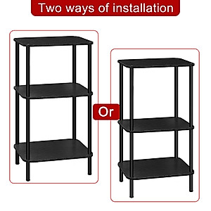 smusei 3 Tier Small End Table Tall Telephone Table with Storage Shelves Black Side Table for Small Spaces Tall Night Stand Table for Bedroom, Living Room, Office, Sofa Couch