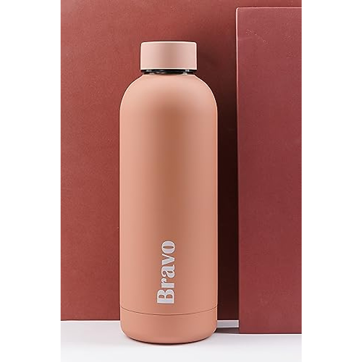 BRAVO Stainless steel Water bottle: Stay Hydrated in Style and Sustainability. Double Wall Vacuum Insulated Thermos, Leakproof, Matte Coated, 17 Ounces, (Pink)