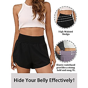 BMJL Women's Athletic Shorts High Waisted Running Shorts Pocket Sporty Shorts Gym Elastic Workout Shorts(XL,Black)
