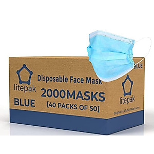 Litepak 2,000 Disposable Face Masks - Breathable Face Mask for Home, Office