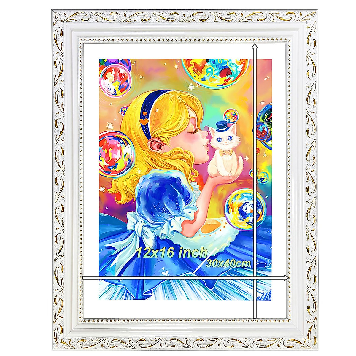 Betionol Diamond Painting Frames, Classic White Nature Solid Wood Frame Covered Plaster Fit For 12x16 inch/30x40cm Photos or Prints, Including Plexiglass and Back Mat and Hanging Kits