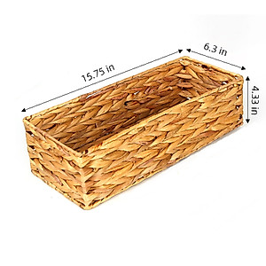 Bathroom Basket Vanity Tray Toilet Paper Wicker Storage Rattan Decor Tank Rectangular Narrow(15.75 in x 6.3 in x 4.33 in )