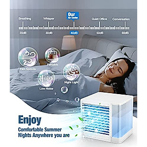 WAPEMORK Mini Portable Air Conditioners - Personal Air Conditioner with LED Night Light, USB Powered Desktop Evaporative Air Cooler with 800ML Water Tank for Car, Camping, Office and Room
