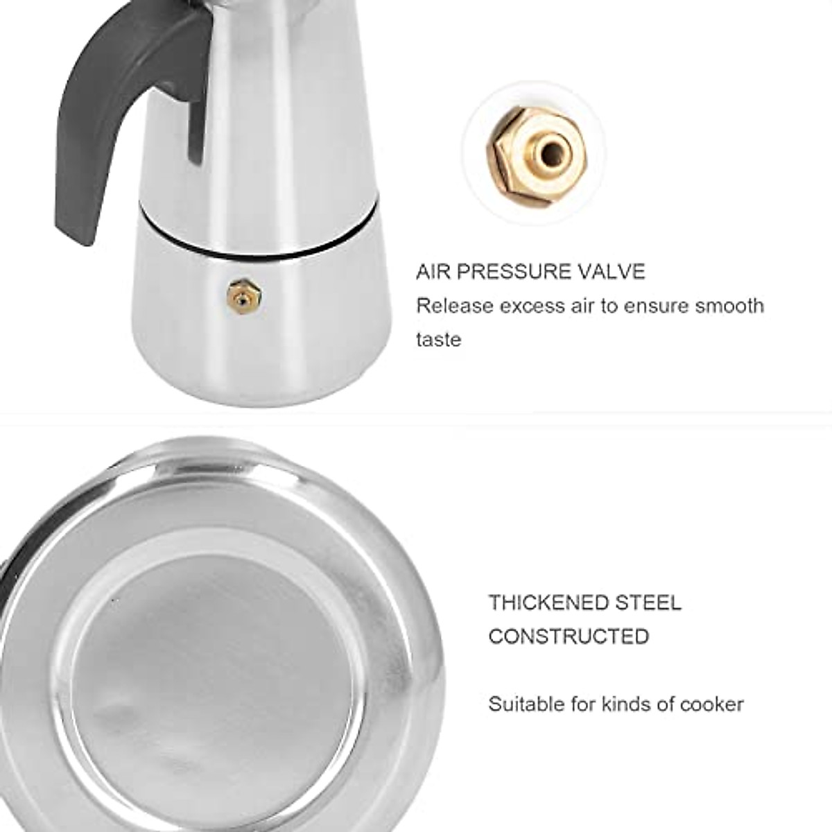 TOTITOM Stovetop Espresso Maker, Moka Pot, Italian Coffee Maker, Classic Cafe Percolator Maker, Stainless Steel Moka Cafe Pot Maker for Home Office Use(02)