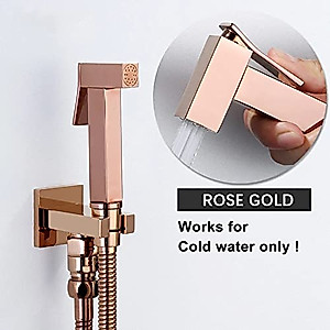MINJING Handheld Toilet Bidet Sprayer, Solid Brass Square Shower Douche Kit, Wall Mount Bathroom Bidet Faucet, Adjustable Water Pressure Control Cloth Diaper Sprayer,Titanium Gold,1.5m Hos