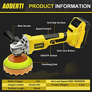Cordless Buffer Polisher Compatible with DEWALT 20V Max Battery, 5000-10000RPM Variable Speed Brushless Motor Car Buffer, Rotary Polisher for Boat and Wood, Car Polishing and Waxing (Tool Only)