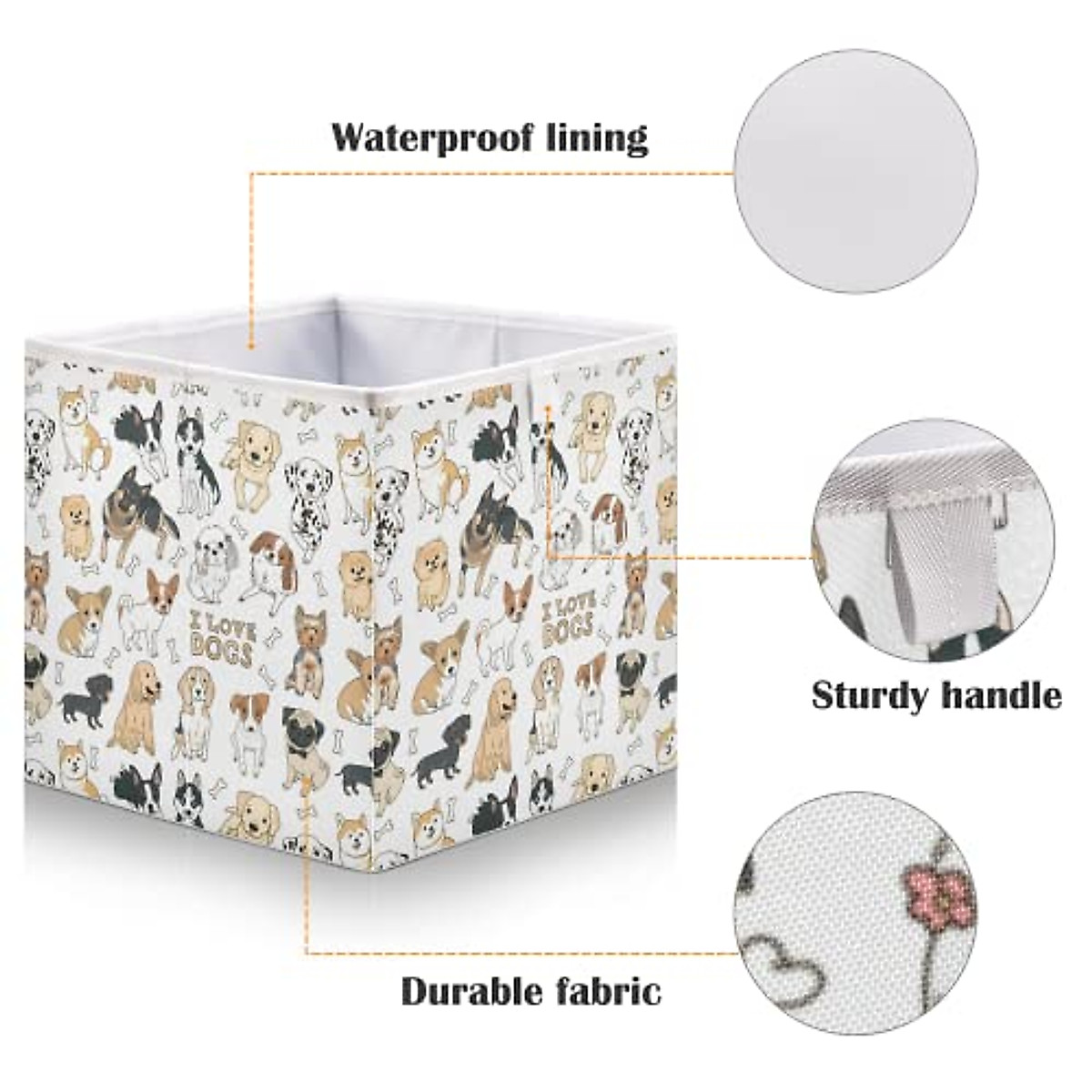 Foldable Fabric Storage Cube Bins Kids Animal Dog Puppies Toys Clothes Storage Box Bin Basket for Nursery, Playroom, Closet 11 x 11 x 11 Inch
