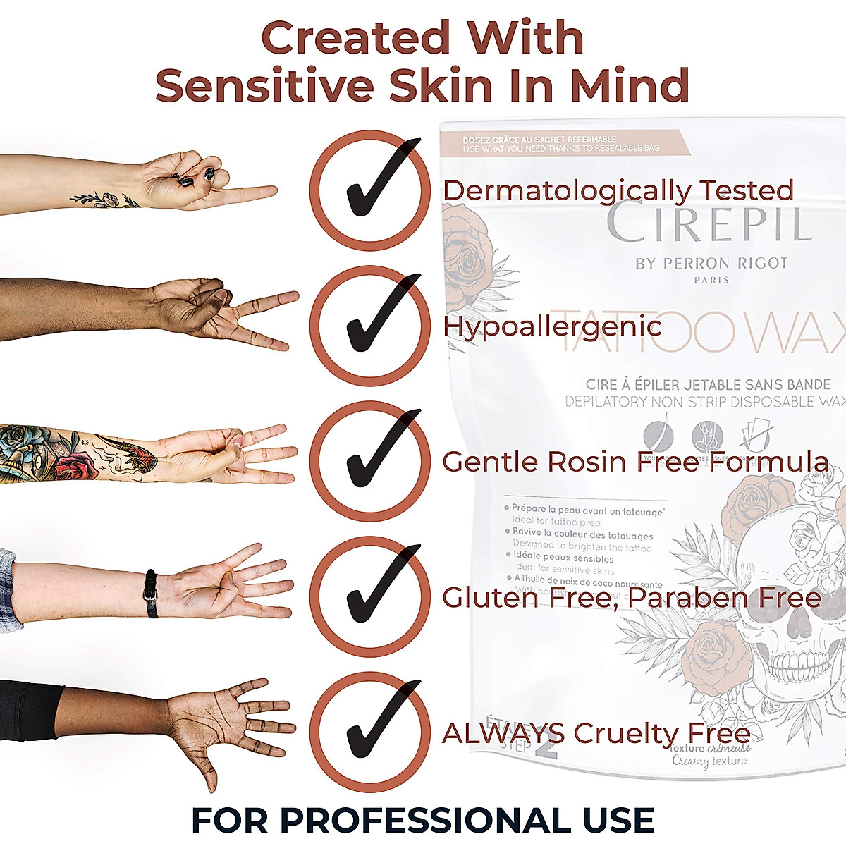 Cirepil - TATTOO - Sublim Care - 800g, 28.22oz Patented Wax Beads for Tattooed Areas - Illuminates, Redefines & Brightens Skin