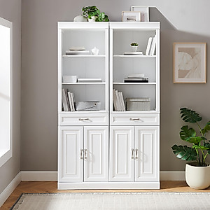 Crosley Furniture Stanton 2-Piece Storage Bookcase, Bookshelf Cabinet with Shelves, Kitchen and Living Room, White