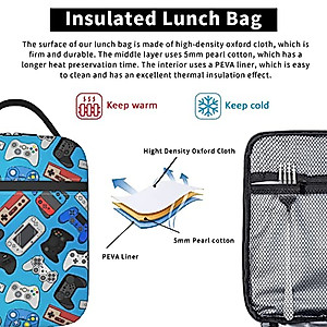 Gbuzozie Video Game Controller Background Lunch Bag Insulated Portable Reusable Gaming Theme Lunch Box With Zipper For Women Men Picnic Beach