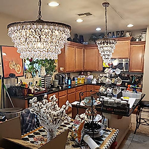 Wellmet Crystal Chandeliers, Farmhouse Tiers Crystals Light, Modern Hanging Pendant Lighting Ceiling Fixture for Foyer, Bathroom, Dinig Living Room, Kitchen Island