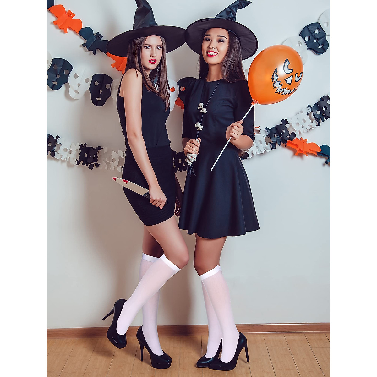 SATINIOR Women's Knee High Halloween Cosplay Stockings Socks Boots, White, Small