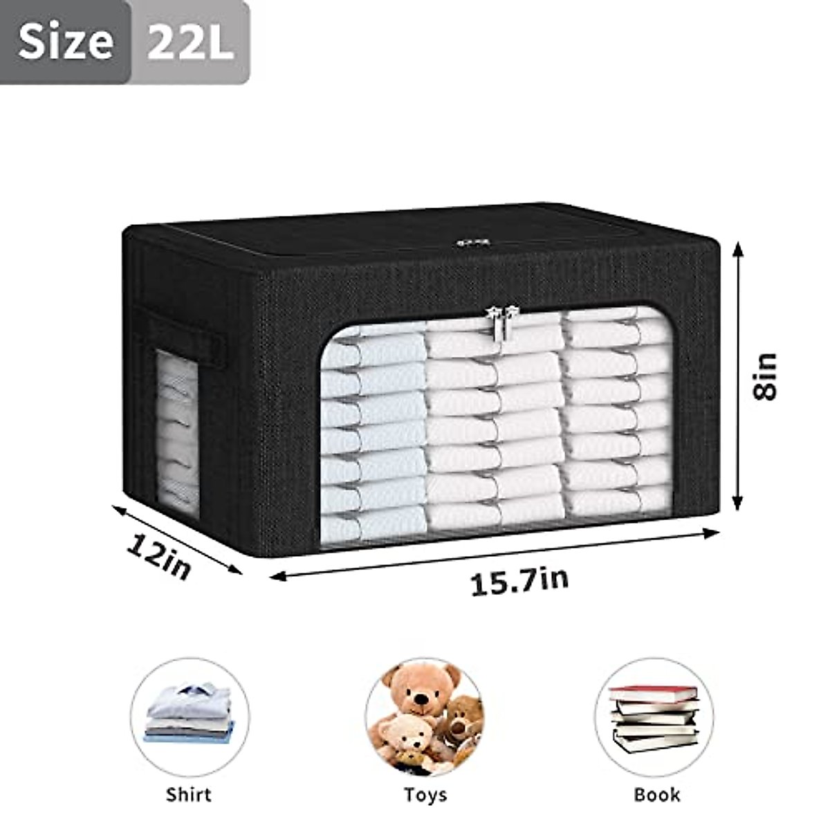 2 Pack Clothes Storage Bins - Foldable Metal Frame Storage Box with Mesh Windows - Stackable Linen Fabric Organizer Set with Carrying Handles