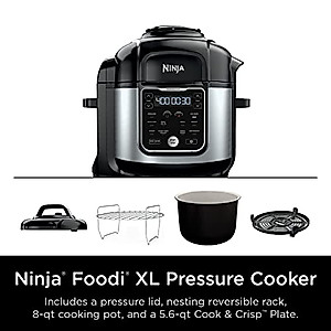 Ninja OS401 Foodi 10-in-1 XL 8 qt. Pressure Cooker & Air Fryer that Steams, Slow Cooks, Sears, Sautés, Dehydrates & More, with 5.6 qt. Cook & Crisp Plate & 15 Recipe Book, Silver