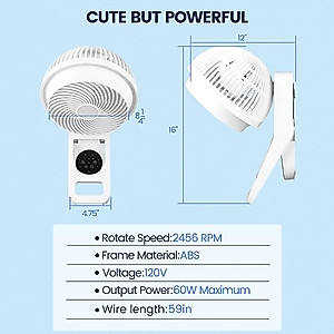 Simple Deluxe 8 inch Wall Mount Fan, 3 Speeds & 3 Modes, 15 Hours Timer, 60° Oscillating Circulating Fan, with Remote Control