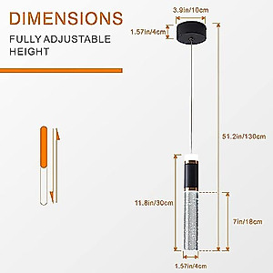 Led Pendant Light,Crystal Modern Led Kitchen Island Light Fixture,Adjustable Pendant Lighting for Kitchen Island,Black Gold Led Chandelier for Dining Room,Bedroom,Mini Pendant Spot Lights (1-Pack)