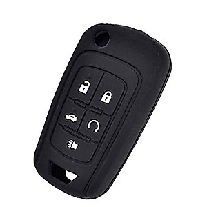 LemSa 2Pcs Rubber Silicone Flip Key Fob Cover Remote Keyless Protector Case Bag Holder for Chevrolet Equinox Camaro Cruze Malibu Sonic Volt Park OHT01060512 13504199 13500221, Black/Red