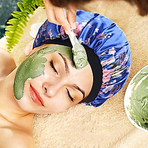 4 Pack Soft Satin Sleeping Cap Wide Band Salon Bonnet Silk Night Sleep Hat Hair Loss Cap for Women, 4 Styles