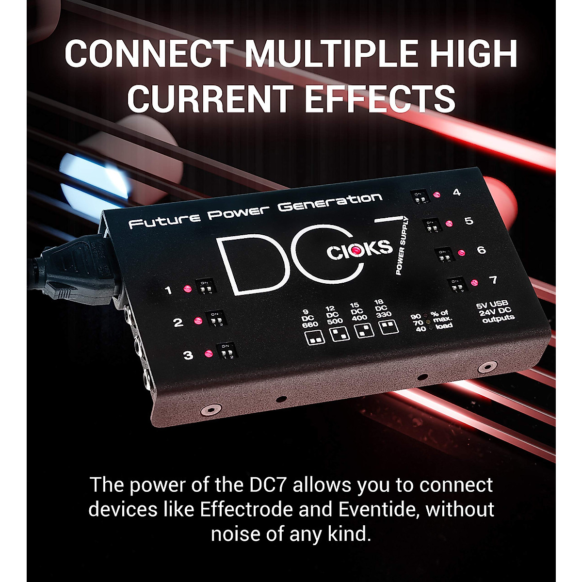CIOKS DC7 Future Power Generation 9V / 12V / 15V / 18V DC Universal Power Supply with 7 Isolated Outputs and 5V USB Outlet for Effect Pedals