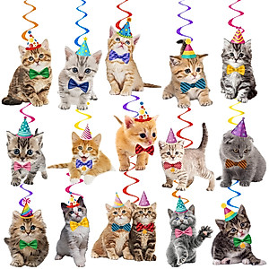 20Pcs Cat Hanging Swirls Decorations Cat Kitten Birthday Party Decorations Baby Cat Swirl Decorations for Cat Lover Kids Pet Cat Theme Birthday Party Pet Adoption Party Supplies