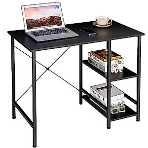 ZENY Small Computer Desk with Storage Shelves, 36” Sturdy Home Office Writing Desk/Laptop PC Workstation Desk, Metal Frame Computer Table, Black