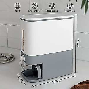 25Lbs Rice Dispenser, Large Grain Container Storage with Lid Measuring Cylinder Moisture Proof Household Cereal Dispenser Bucket for Kitchen Soybean Corn