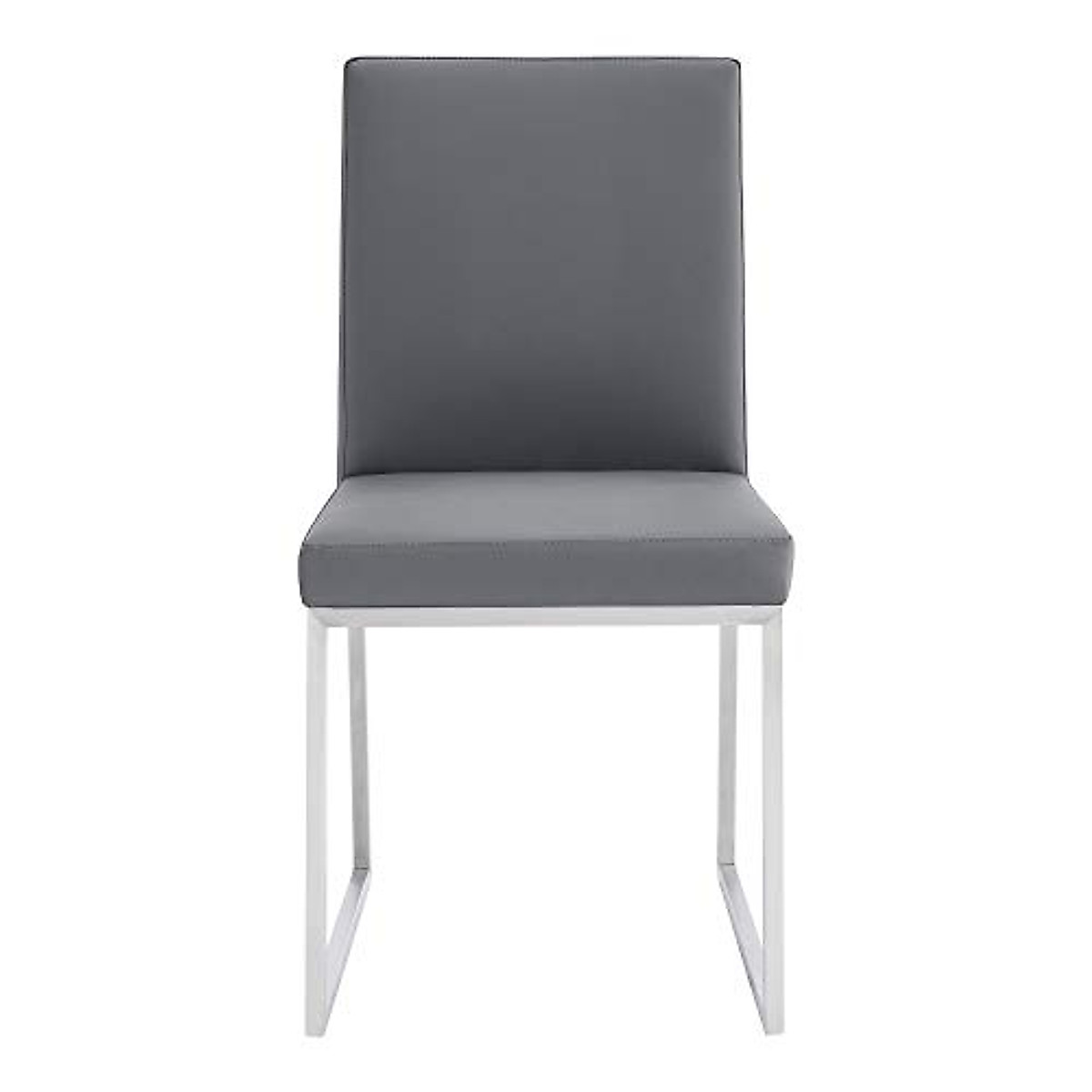 Armen Living Trevor Contemporary Faux Leather Dining Chair - Set of 2, 20" Seat Height, Gray and Brushed Stainless Steel