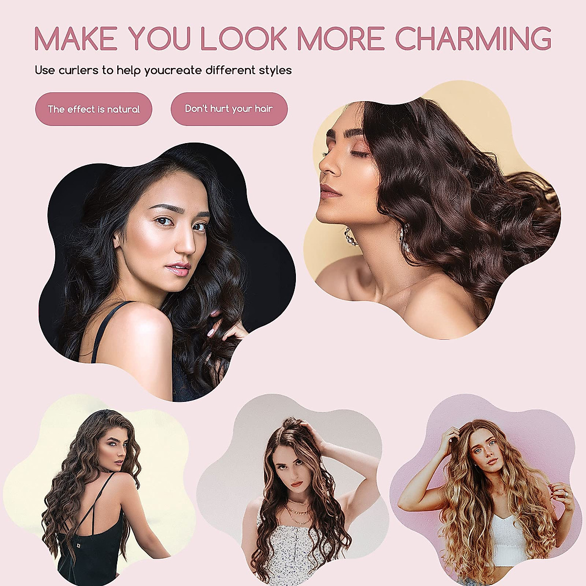 Heatless Hair Curlers For Long Hair, No Heat Hair Curlers Spiral Silk Curlers Hair Rollers, Heatless Curling Rod Headband, DIY Hair Styling Tools for Long Hair To Sleep In Overnight, 39.4 Inch (Pink)