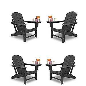 FOOWIN Adirondack Chair Set of 4, Lounge Chair w/4 in 1 Cup Holder Trays, Folding Patio Chairs Weather Resistant, Fire Pit Chair for Deck, Garden, Backyard & Lawn Furniture (Set of 4, Black)