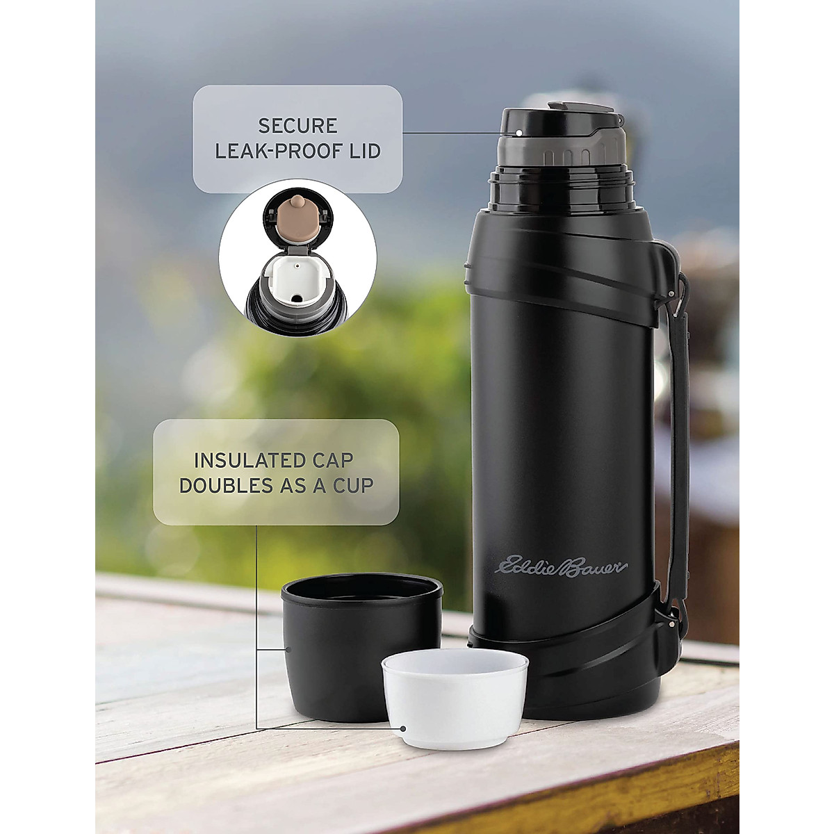 EDDIE BAUER Everest Stainless Steel Water Bottle for Men & Women - Double Wall Vacuum Insulated Water Jug 84oz BPA Free Water Flask with Handle - Everyday Water Drinking Use Hiking Camping - Black