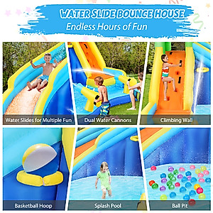 WHUBEFY Inflatable Water Slide,7 in 1 Kids Water Slides with Blower,Water Bounce House Water Park for Kids Backyard,Waterslide Splash Pool,Water Gun,Climbing Wall,Bounce Water Slide for Wet and Dry