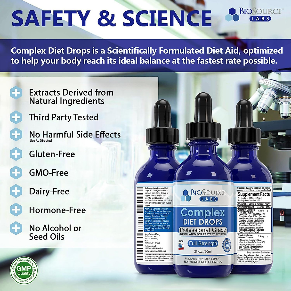 BioSource Labs Complex Diet Drops – Best Natural Weight Management Drops for Men and Women (1 Bottle, 2 fl oz) - 30 Day Supply