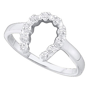 The Diamond Deal 14kt White Gold Womens Round Diamond Simple Lucky Horseshoe Ring 1/20 Cttw