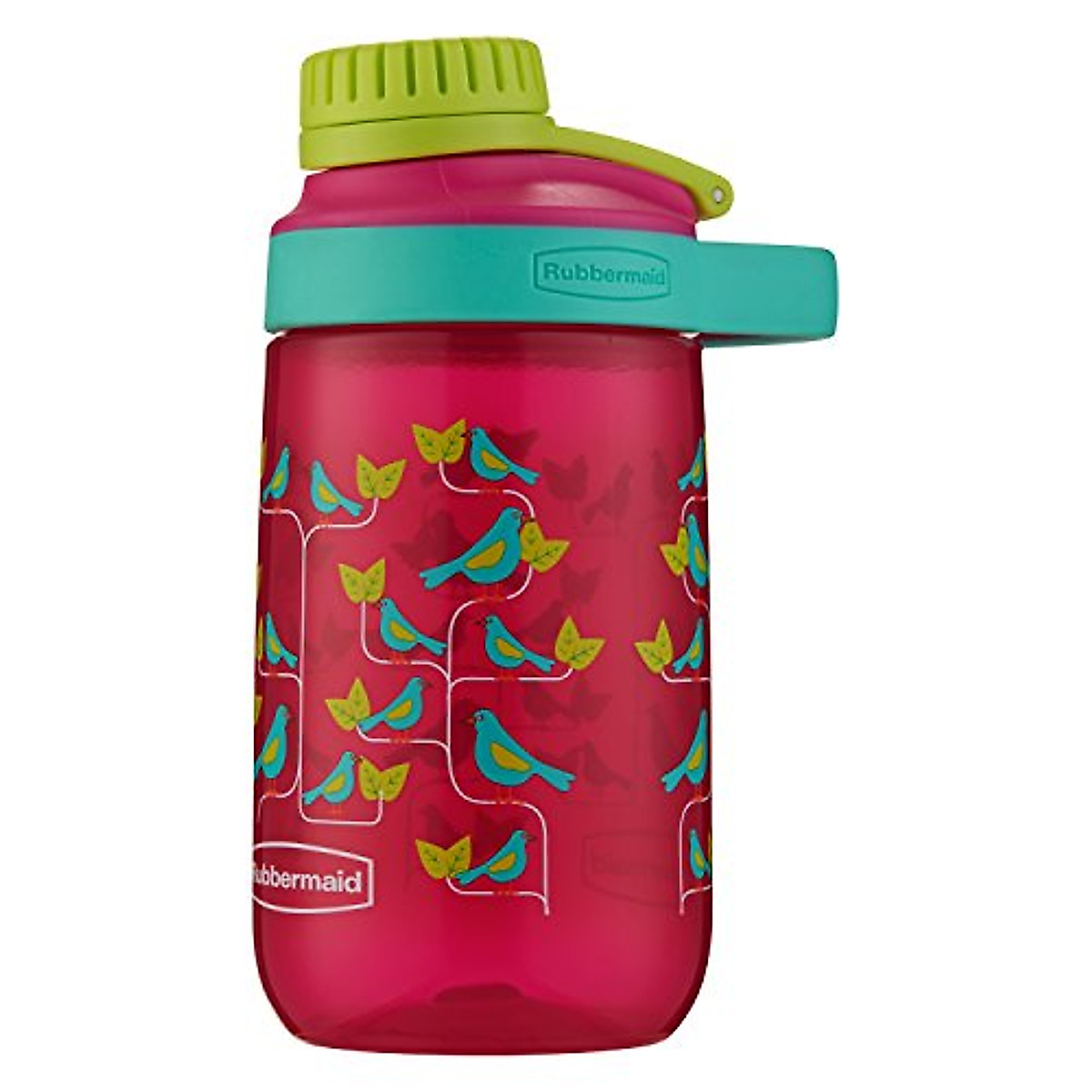 Rubbermaid Leak Proof Chug Kids Water Bottle, 14 oz, Tart Pink with Birds on Vine Graphic