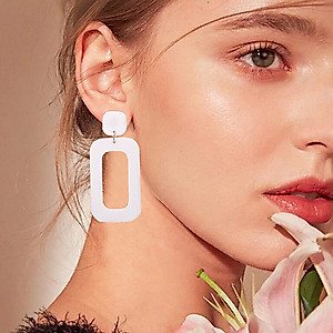 CHUNYANAN Boho Elegant Retro Simple Acrylic White Geometric Square Hollow Earrings for Women White Minimalist Statement Hypoallergenic Drop Earrings (White Hollow Earrings)