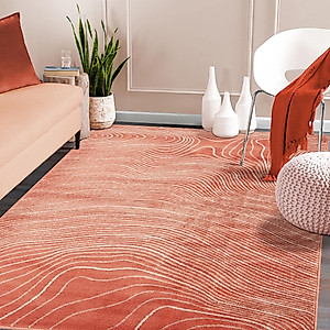 Superior Indoor Area Rug, Plush Carpet Cover, High-Traffic Rugs, Jute Backing, Hallways, Entry, Office, Living Room, Kitchen, Modern Abstract Wood Grain, Veer Collection, 7' x 9', Coral