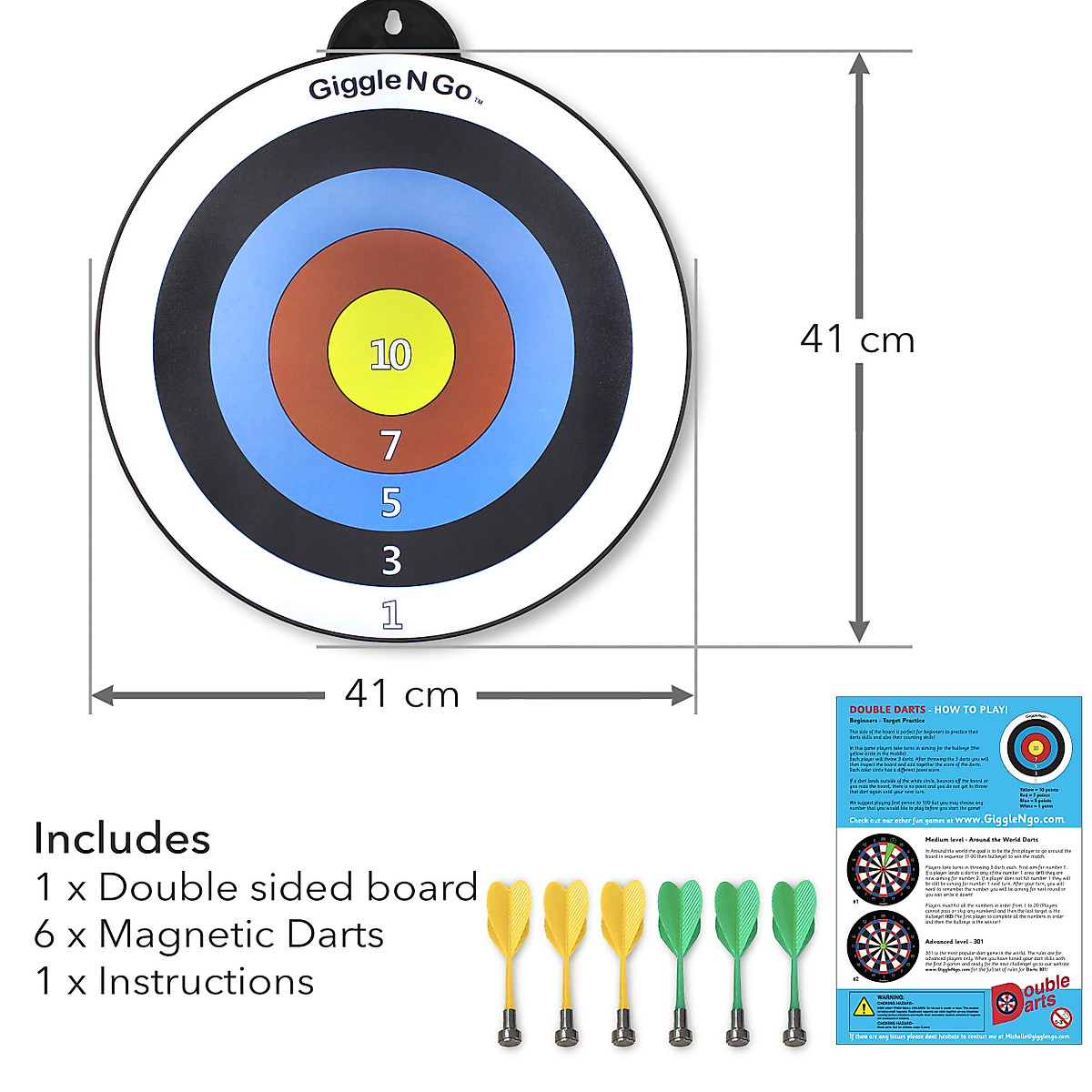 Giggle N Go Magnetic Dart Board Kids - Magnetic Dart Board for Boys or Girls Boys Gifts Age 6 and Above. Fun Dart Game for Kids and Make Great Xmas or Birthday Gifts for Boys or Girls